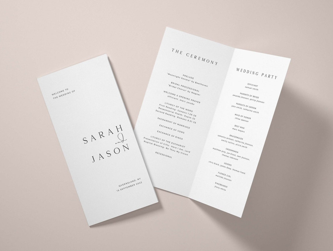 SARAH Minimal Bifold Wedding Program Template Foldable - Etsy