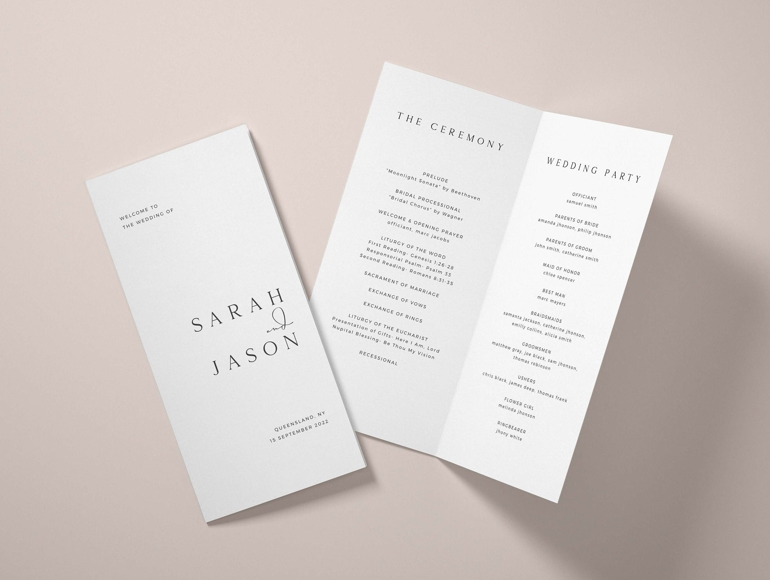 SARAH Minimal Bifold Wedding Program Template Foldable - Etsy