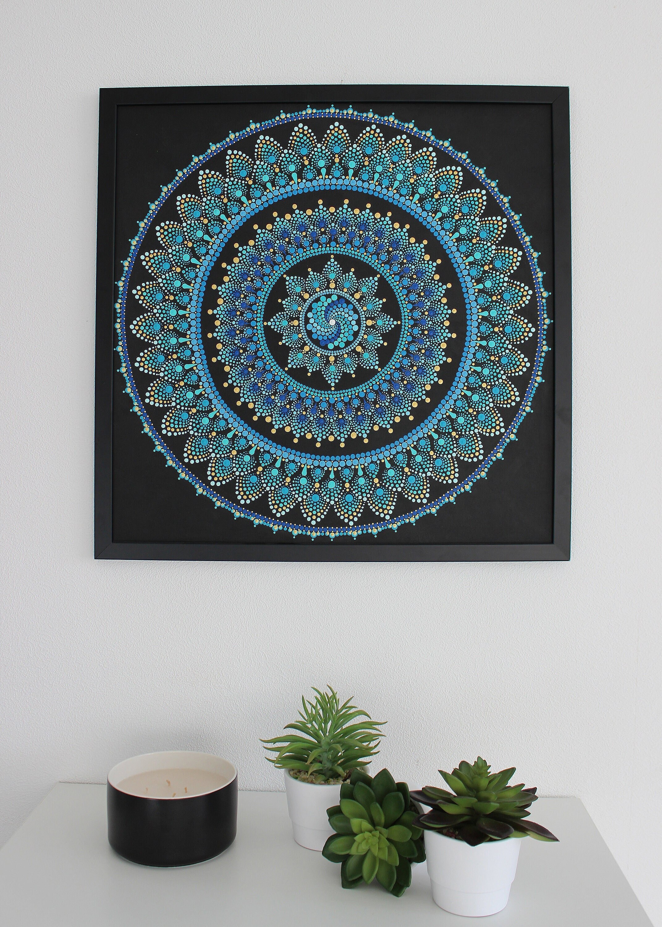 Blue 50x50 Mandala Dot Painting, Sky Blue Mandala Dot Artwork, Gradient ...