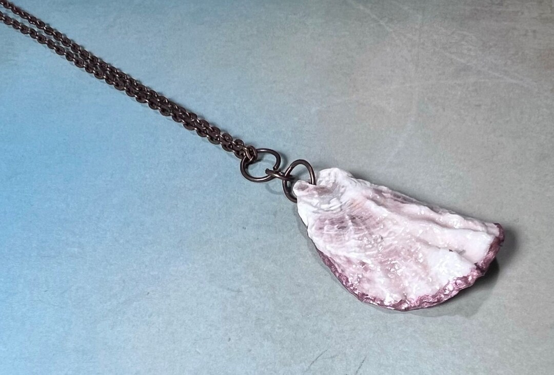 Natural Genuine Polished Oyster Shell With Red Copper Necklace ...