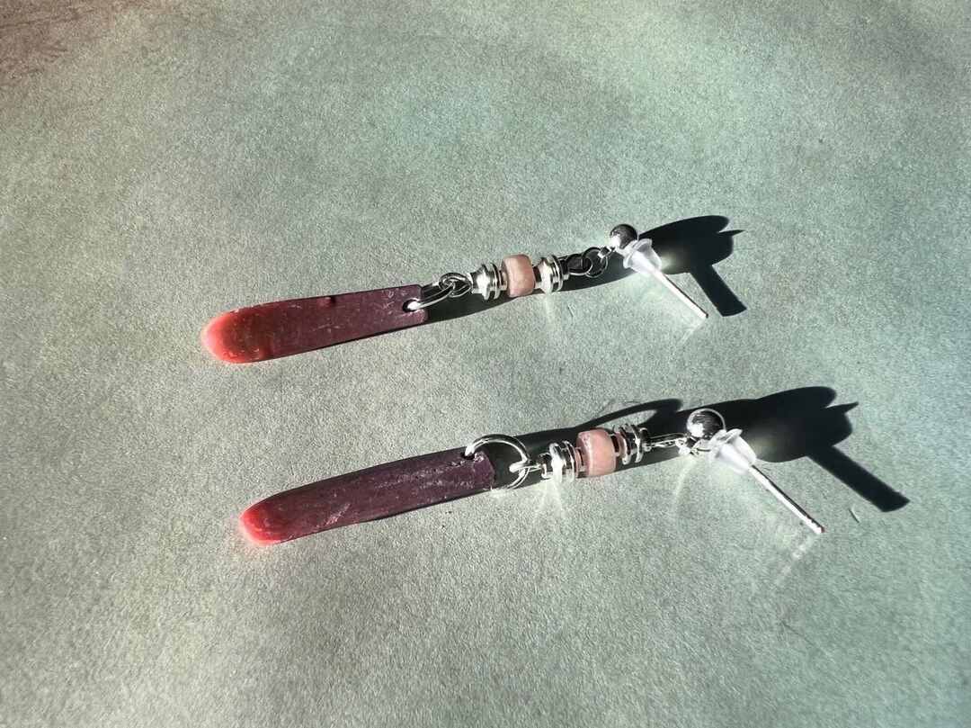 Genuine Sea Urchin Spine Shell and Strawberry Quartz Earrings Silver ...