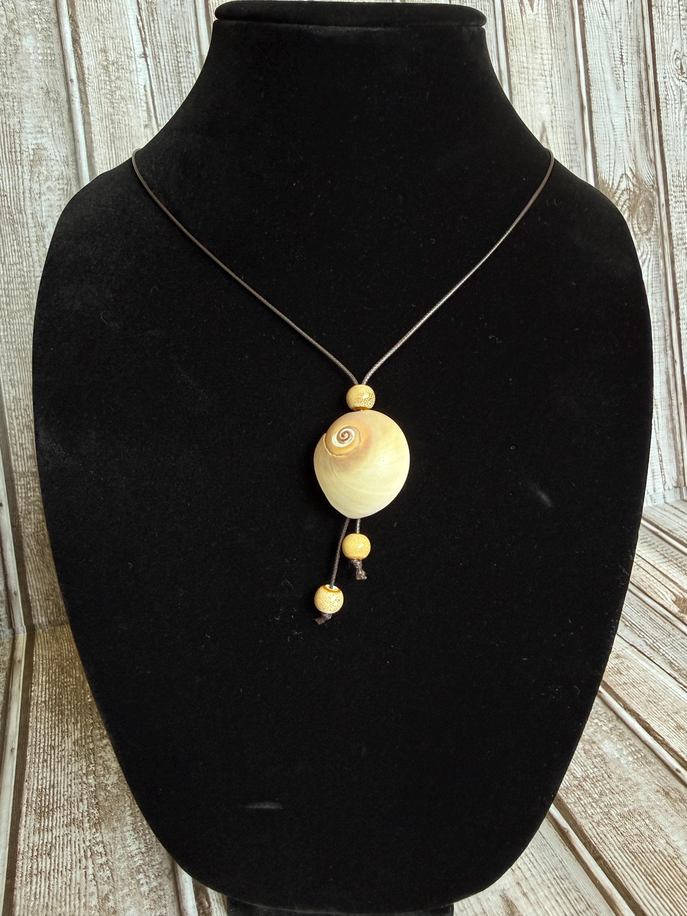 Genuine Moon Snail Shell Pendant Necklace With Ceramic Beads ...