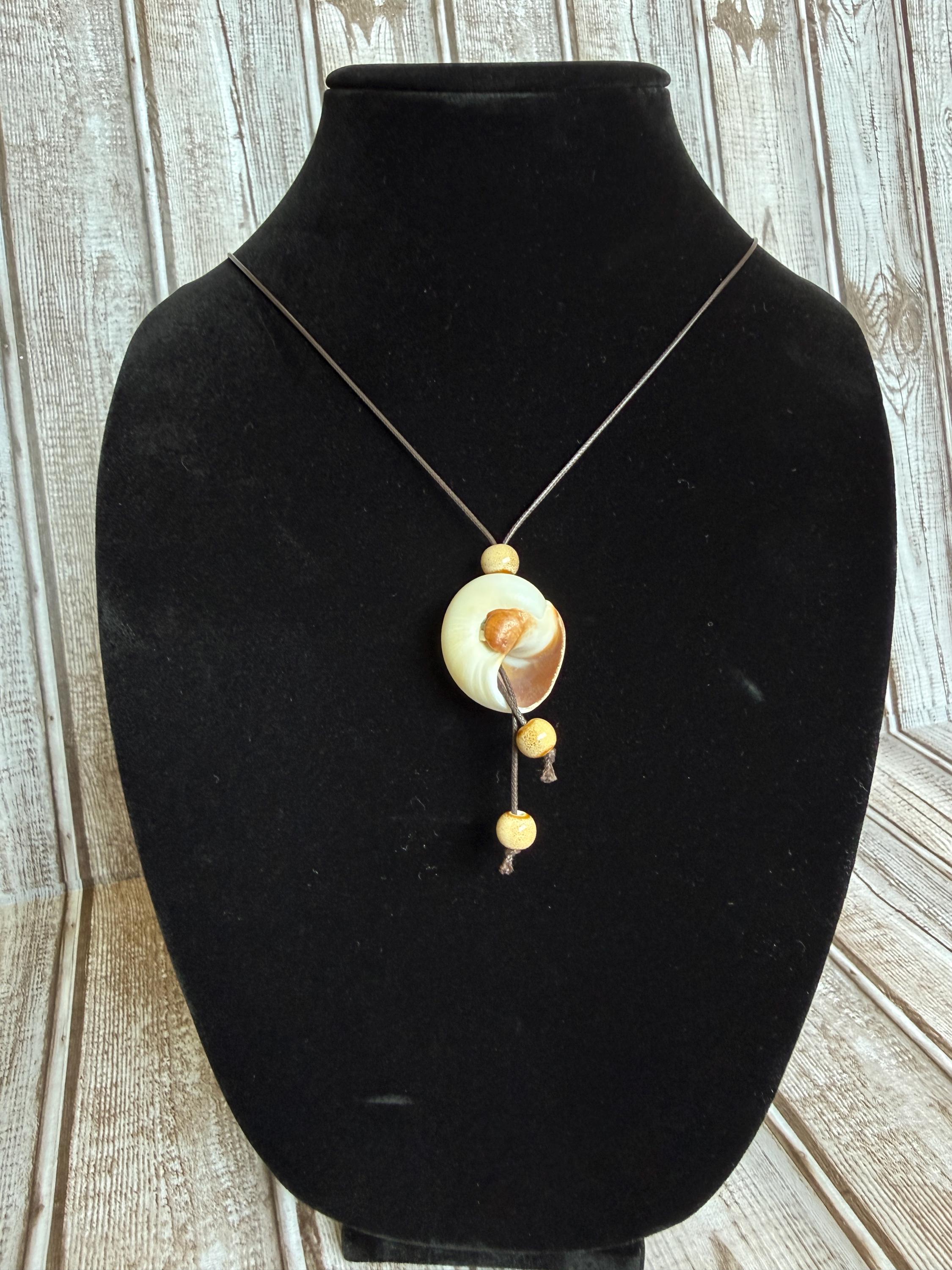 Genuine Moon Snail Shell Pendant Necklace With Ceramic Beads ...