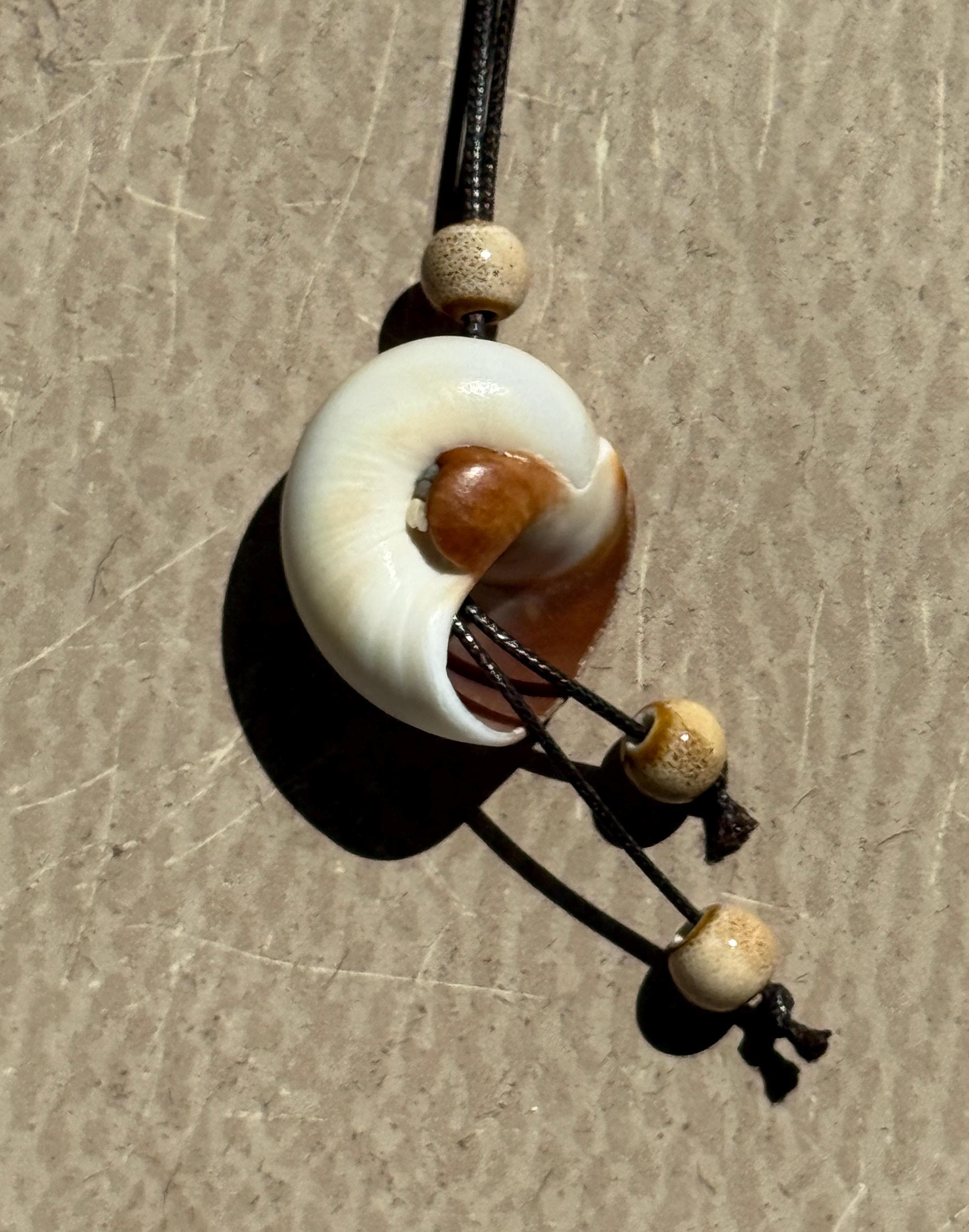 Genuine Moon Snail Shell Pendant Necklace With Ceramic Beads ...