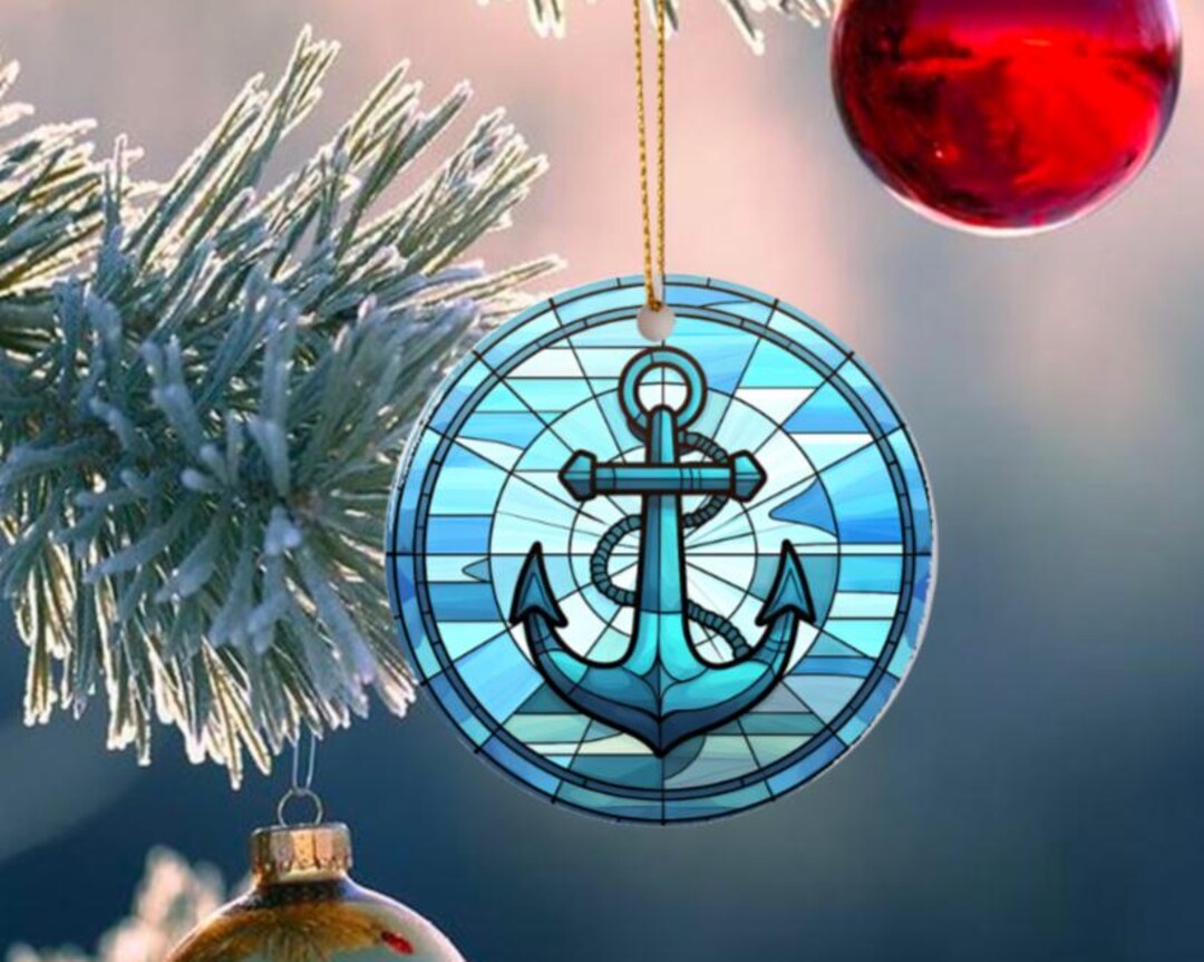 Nautical Anchor Stained Glass 2 Looking MDF Ornament Free Letter Mail ...