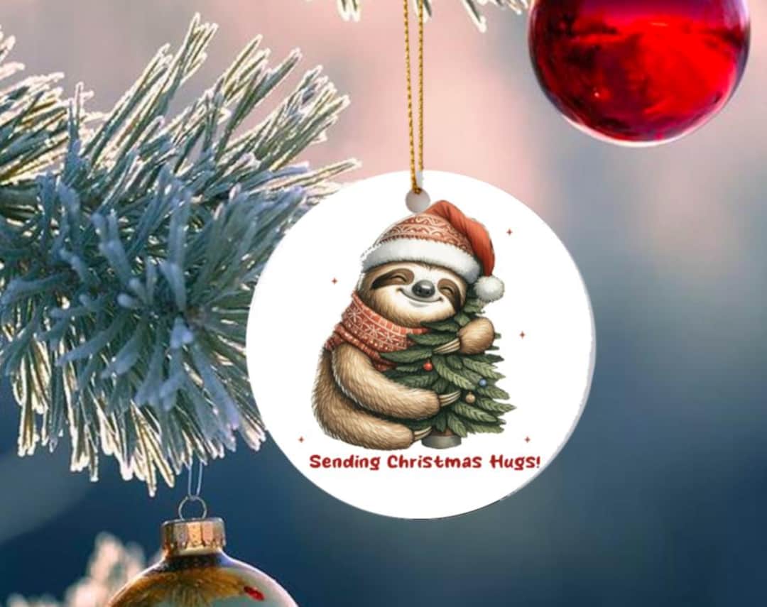 Sending Christmas Hugs Sloth. Free Lettermail Shipping. MDF Ornament - Etsy