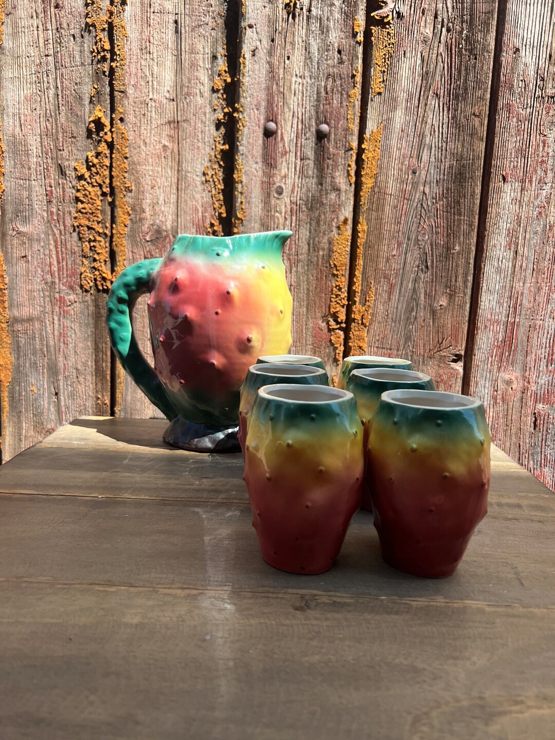 Vintage Watermelon Pitcher With 6 Cups. Made in Italy 1970s. Perfect ...