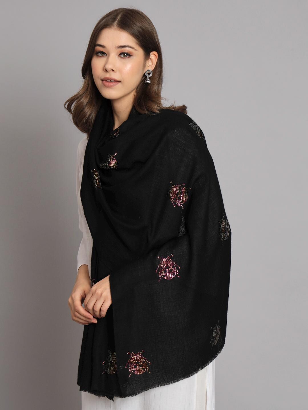 Black Shawl With Swarovski Caterpillars an Ideal Woolen Shawl - Etsy