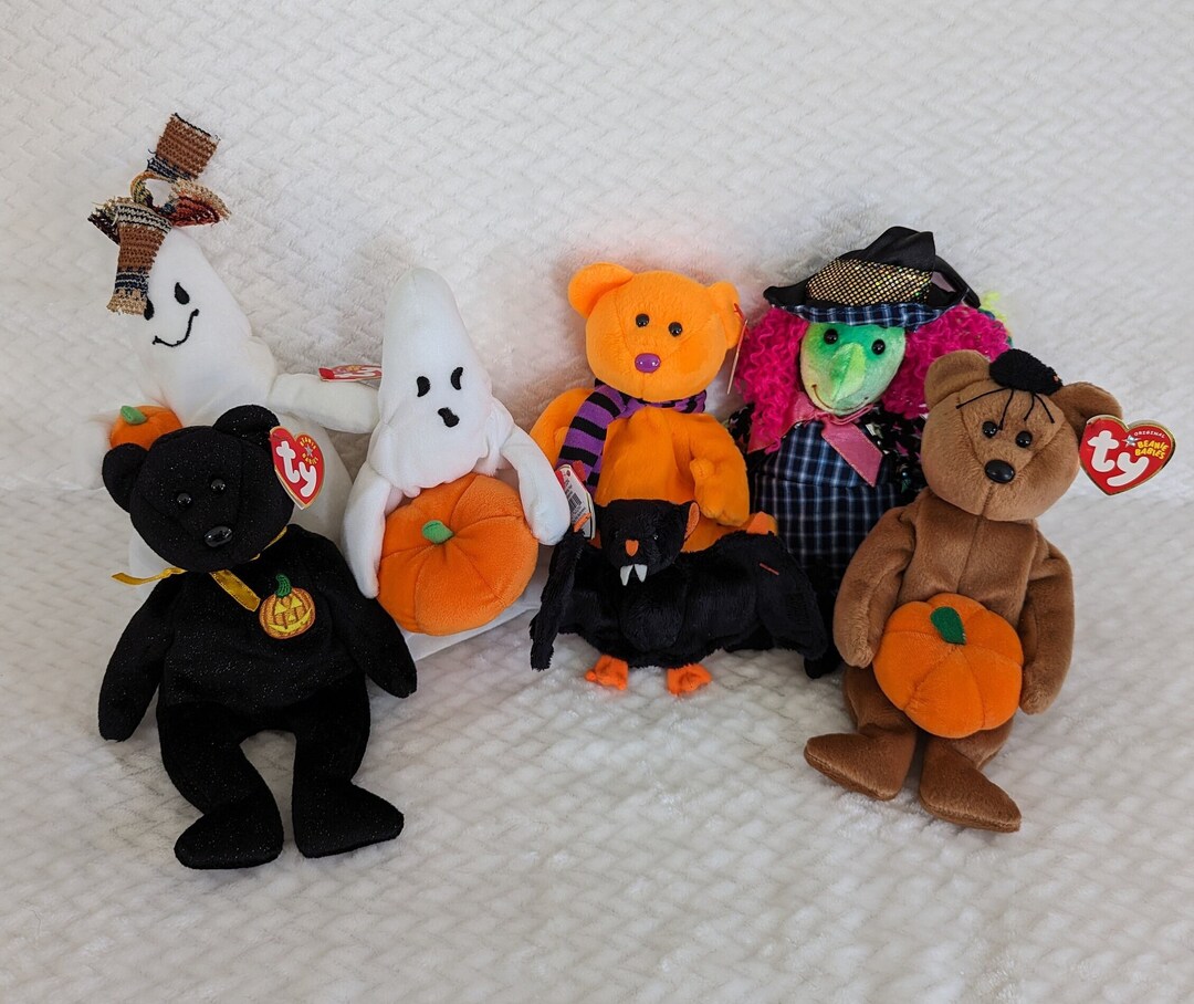 Ty Original Beanie Babies Halloween Ghosts, Bears, Witch, Bat mint ...