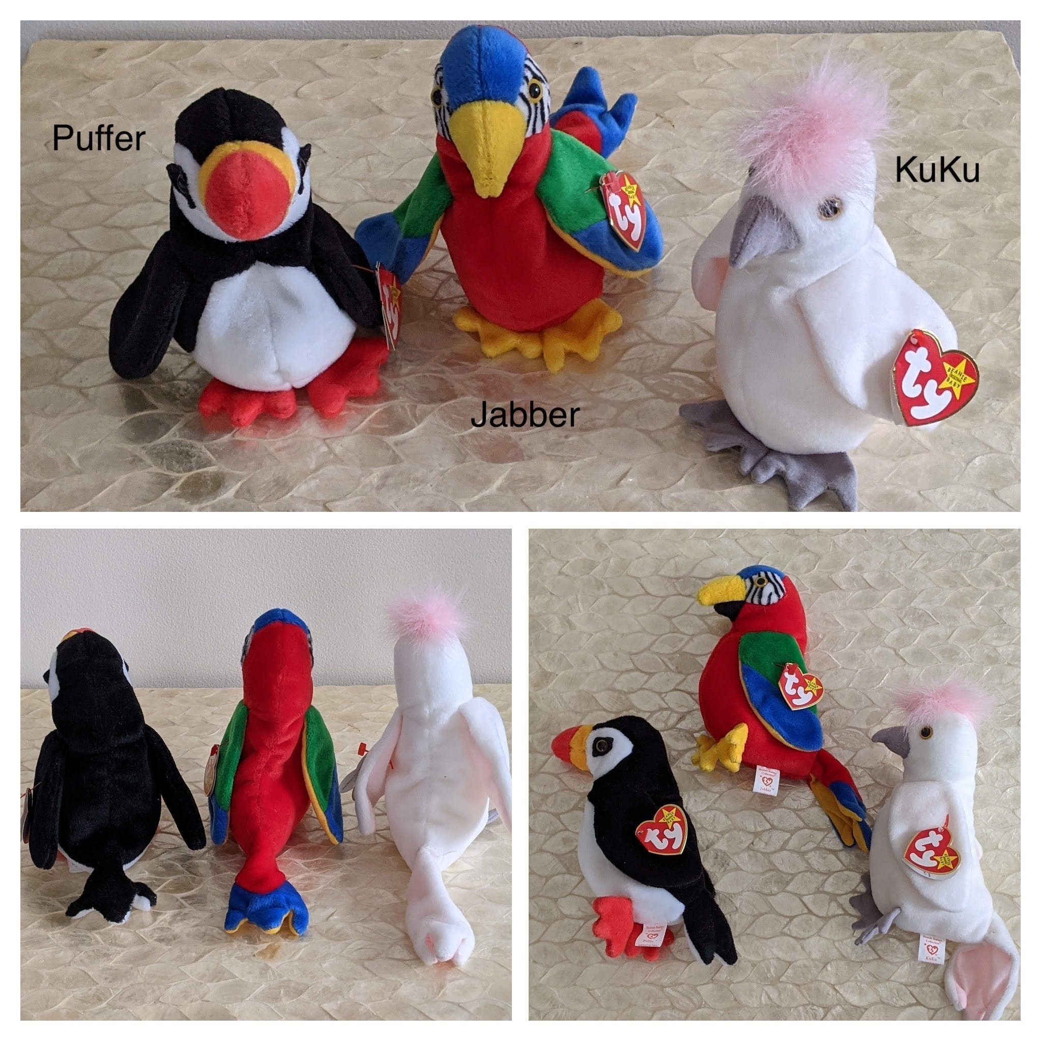 Ty Original Beanie Babies - Colorful Vintage Birds - Stilts, Jabber ...
