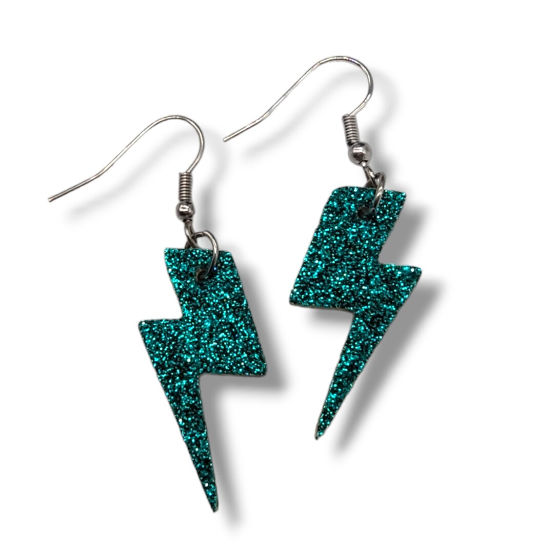 Mini Turquoise Glitter Lightning Bolt Earrings - Etsy