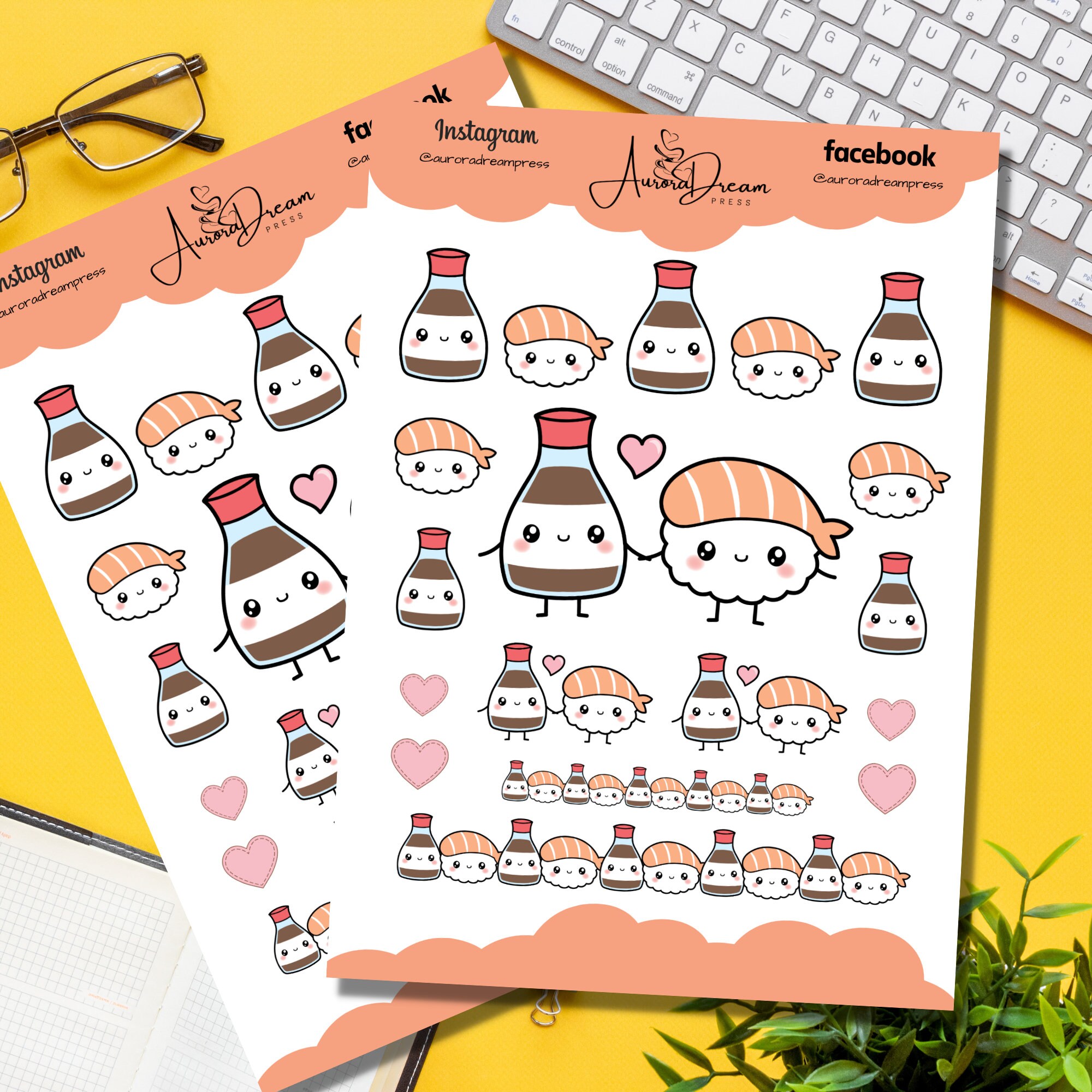 SUSHI & SOY SAUCE Kawaii Kiss-cut Stickers Planner Notebook - Etsy