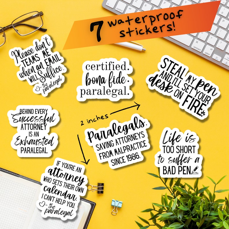 PARELEGAL Die Cut Sticker Pack | 7 Vinyl Stickers | Waterproof | Legal ...