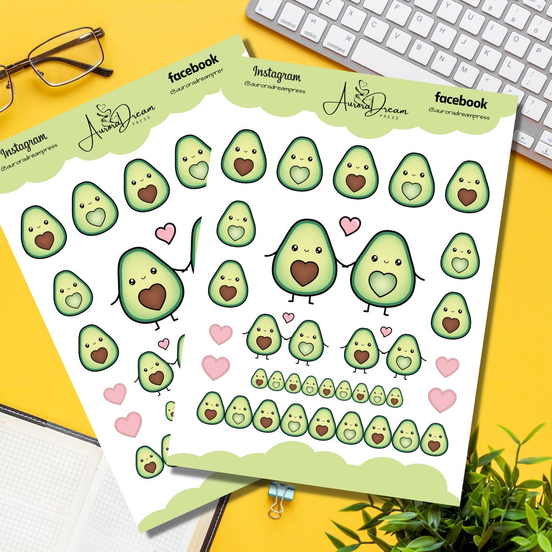 AVOCADO Kawaii Kiss-cut Stickers Planner Notebook Journal Cute Writable ...