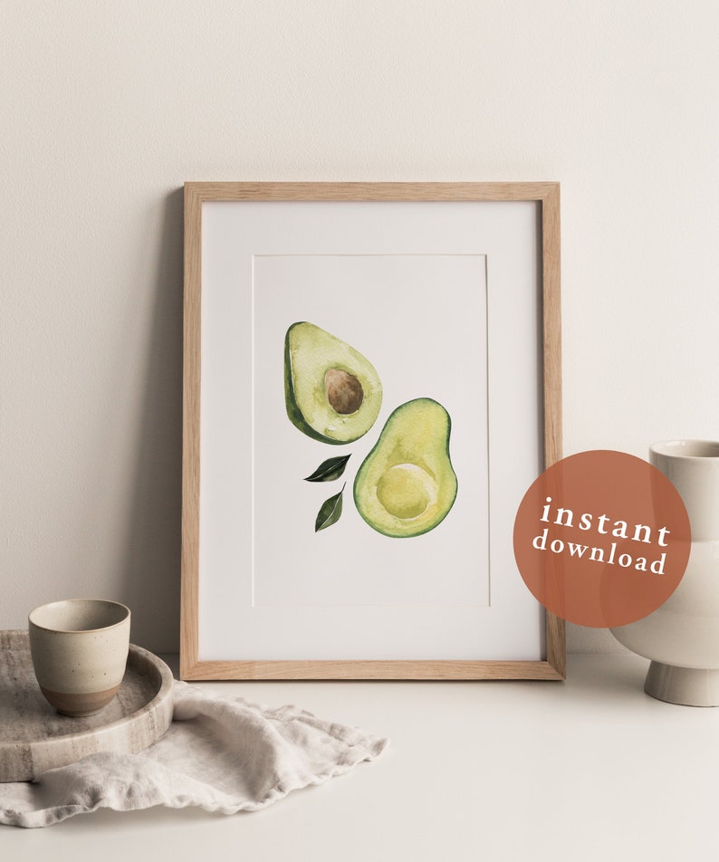 Avocado Art Print, Watercolor Printable, Fruit Wall Art, Country ...