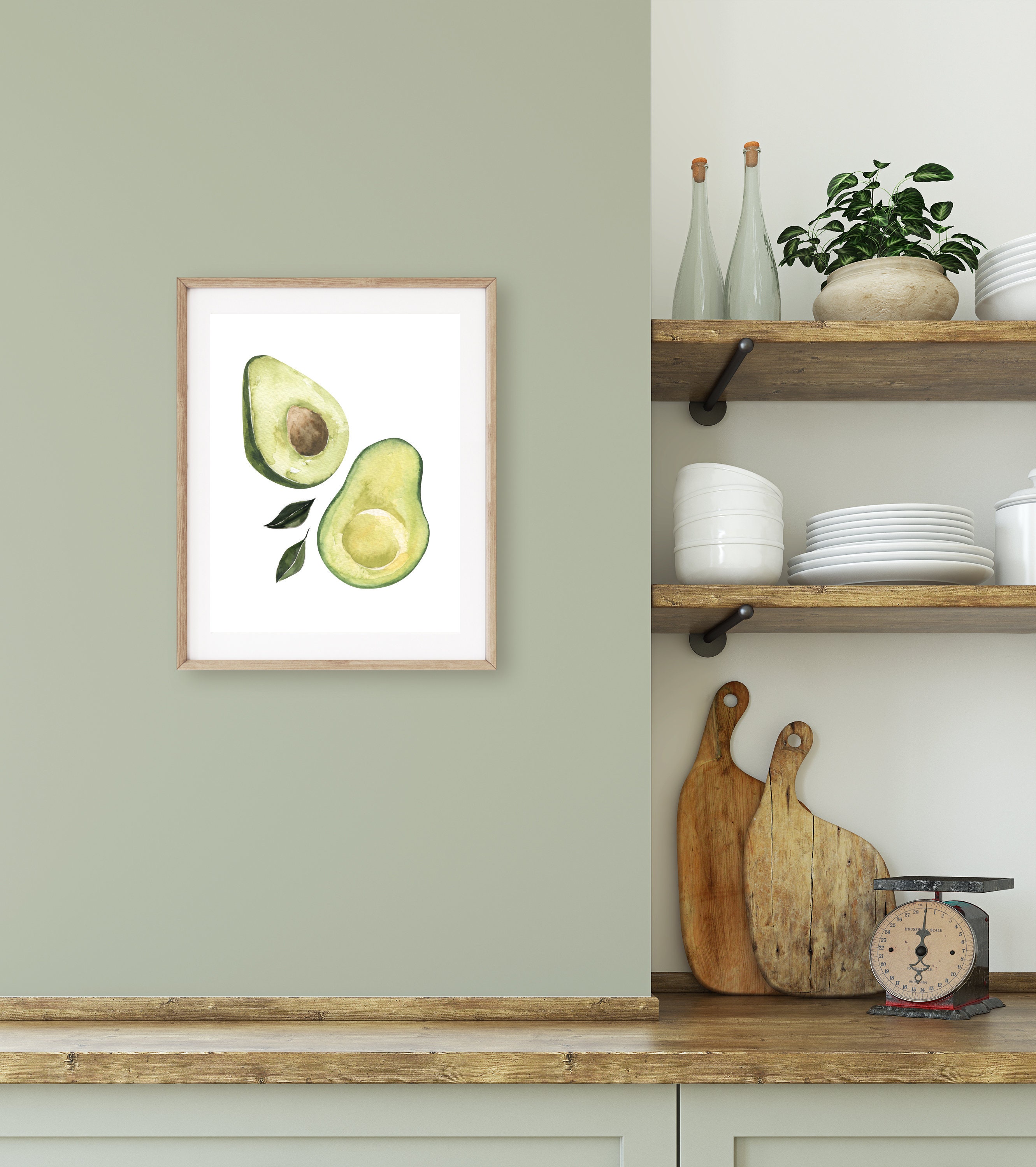 Avocado Art Print, Watercolor Printable, Fruit Wall Art, Country ...