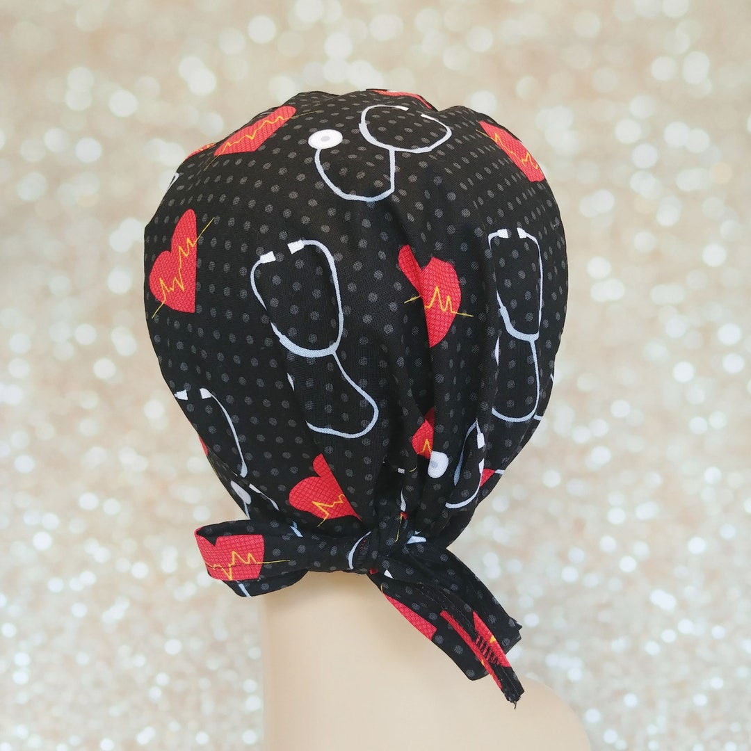 Scrub Caps for Women With Buttons, Nurse Surgical Hat, Healthcare Print ...