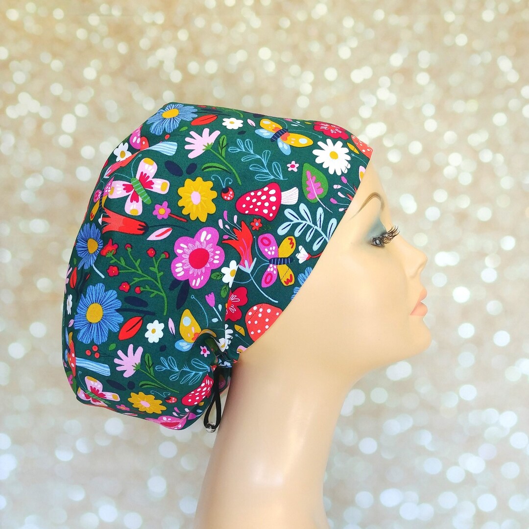 Mushrooms Scrub Caps for Women Euro Style With Satin Lining Option ...