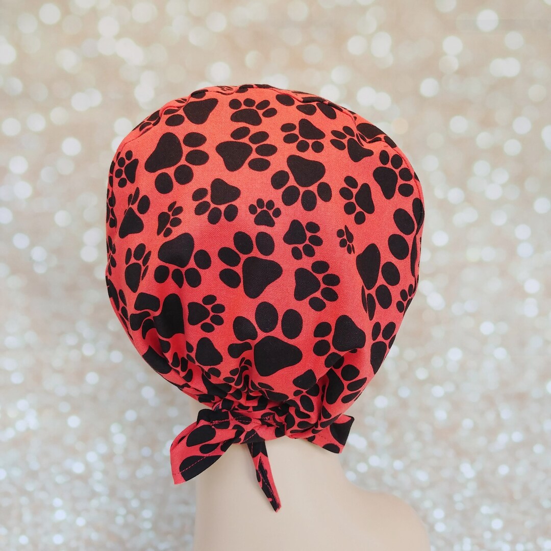Dog Paw Print Scrub Cap With Buttons: Women's Ponytail Surgery Hat - Etsy