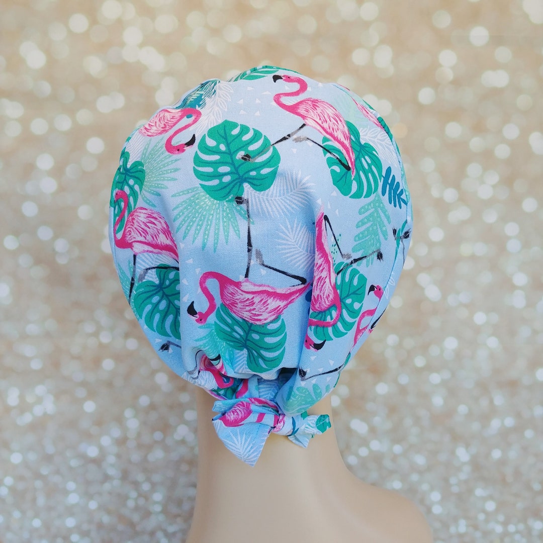 Flamingos Surgical Scrub Cap With Buttons, Scrub Caps Ponytail, Scrub Hat for Women, Surgery Cap ...