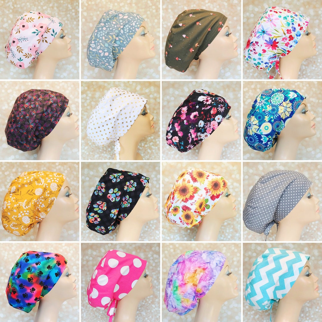 Scrub Caps for Women Euro Style, Satin Lining Option, Adjustable ...