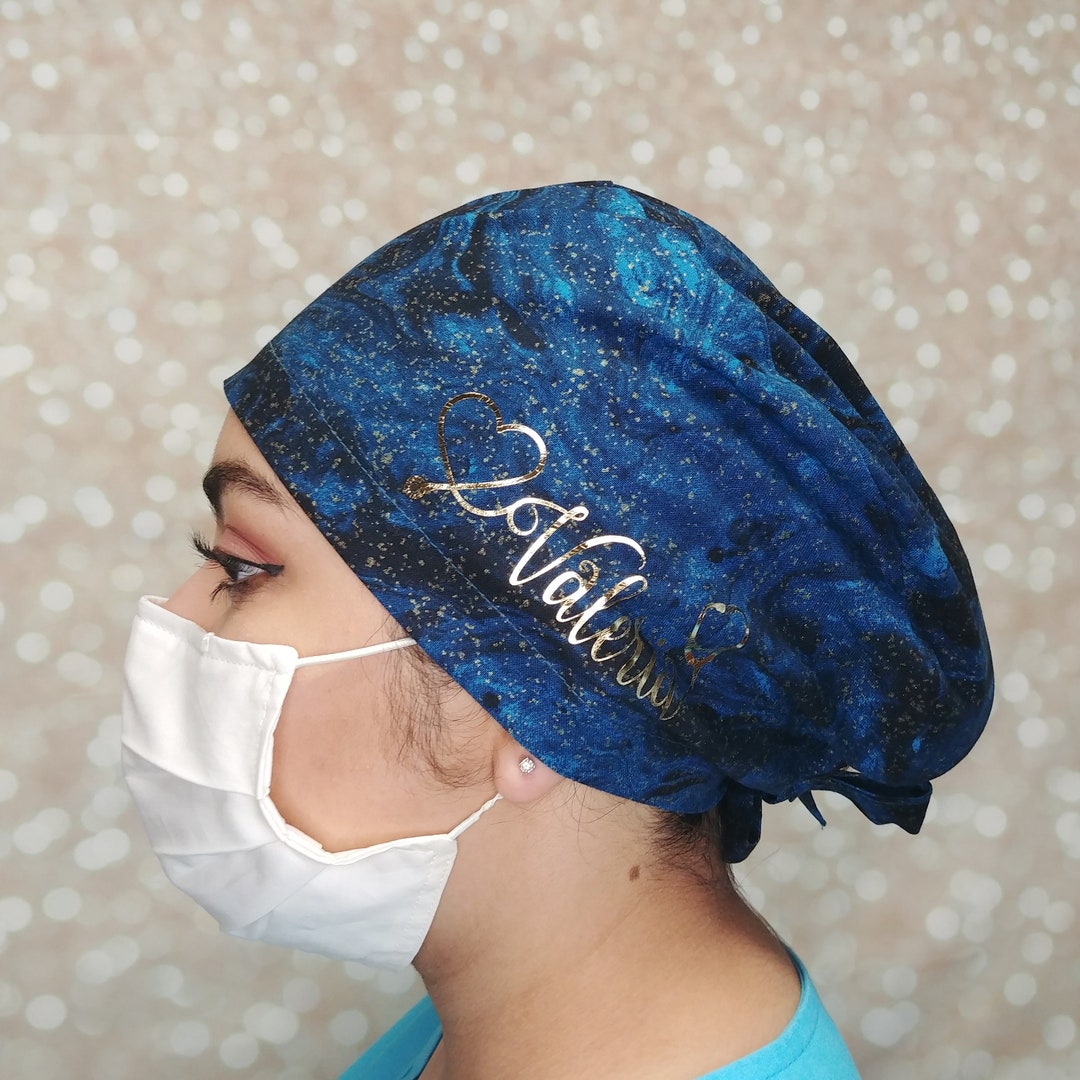 Monogrammed Scrub Cap, Blue Surgical Hat Women, Nurse Gift, Surgical ...