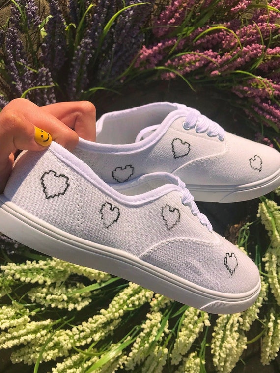 Custom Hand-painted Pixelated Heart Sneakers Shoes - Etsy