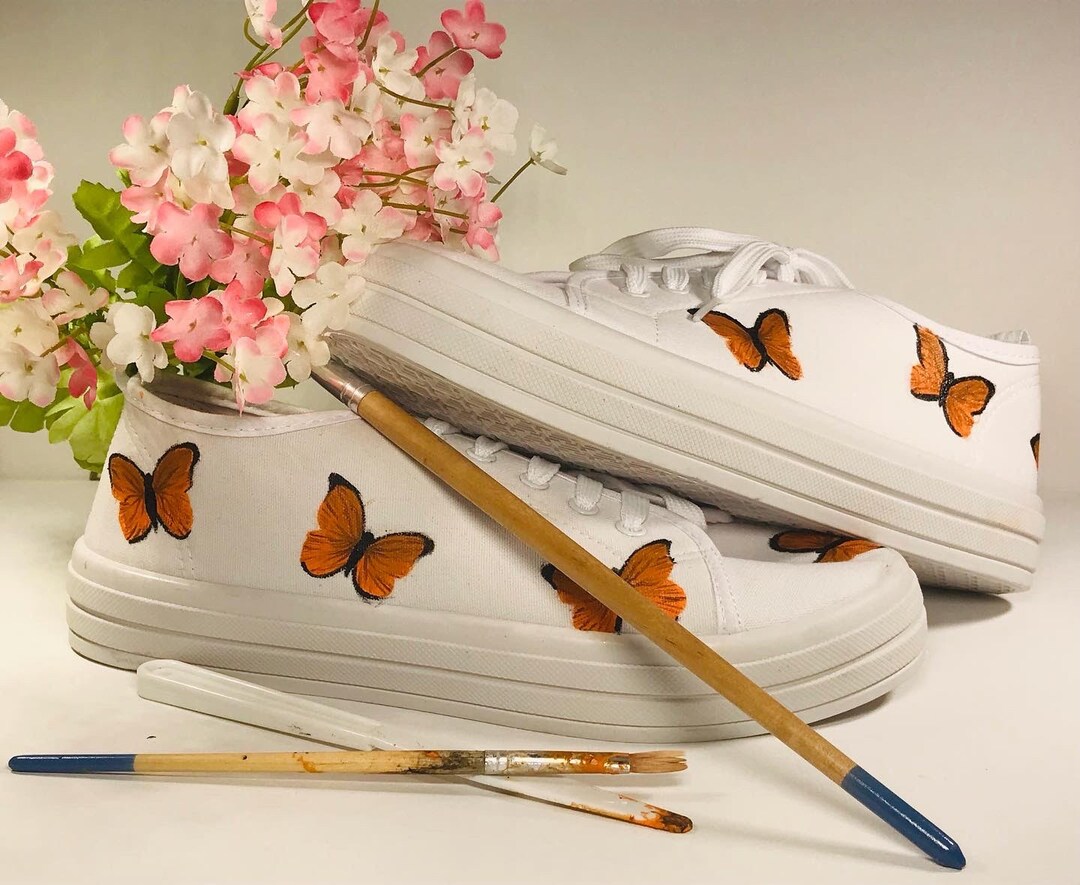 Custom Acrylic Hand-painted Butterfly Shoe Sneakers, Butterfly Shoes ...