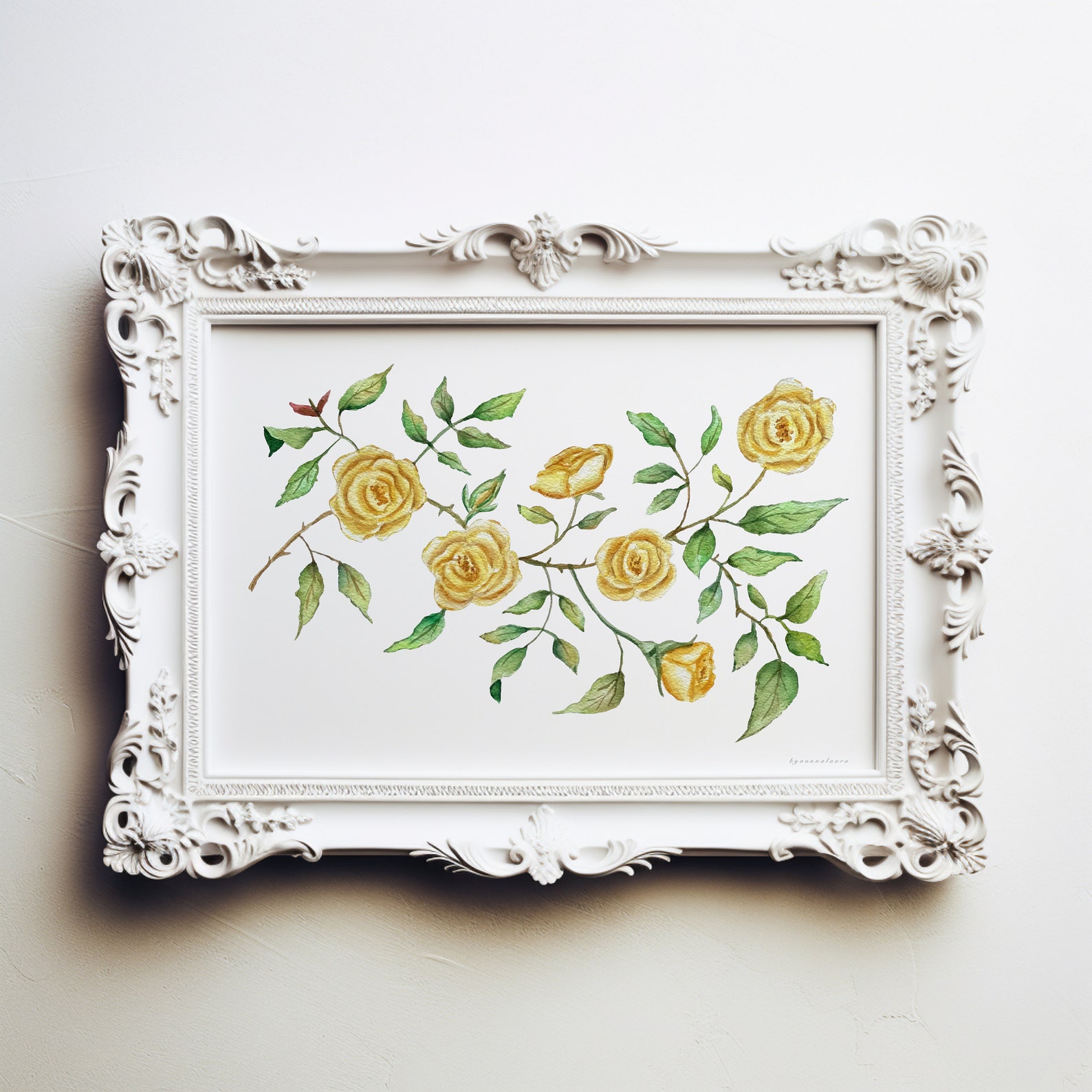 Classic Golden Roses, Fine Watercolor Print, Gallery Wall Art ...