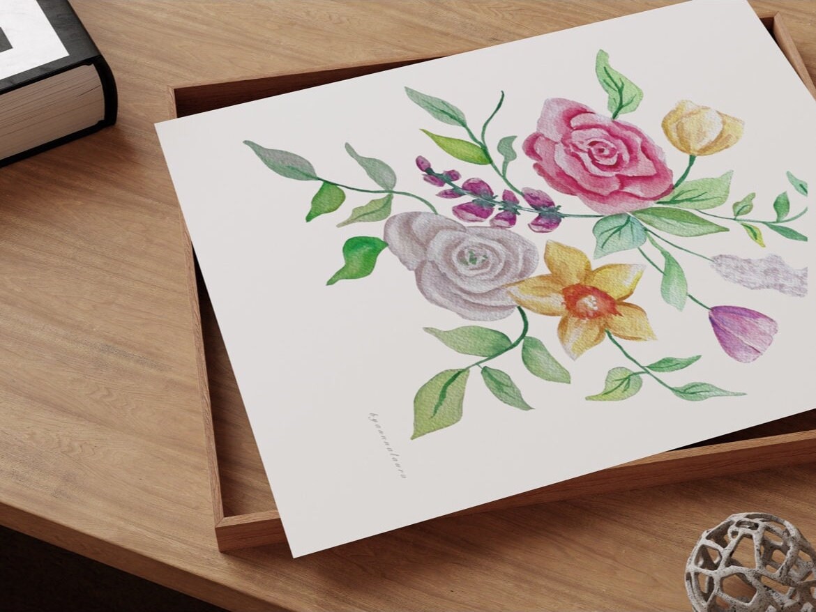 Spring Flower Arrangement Painting, Fine Watercolor Print, Flowers ...