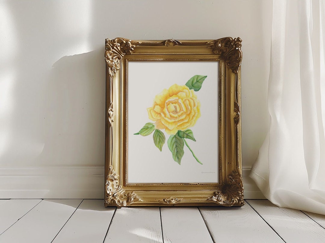 Golden Celebration Rose Painting, Fine Watercolor Print, Flower Gallery ...