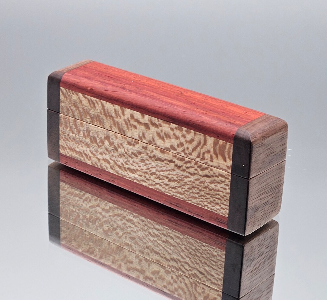 Double Straight Cut Ring Box Made From Leopard Wood, Walnut, and Padauk ...