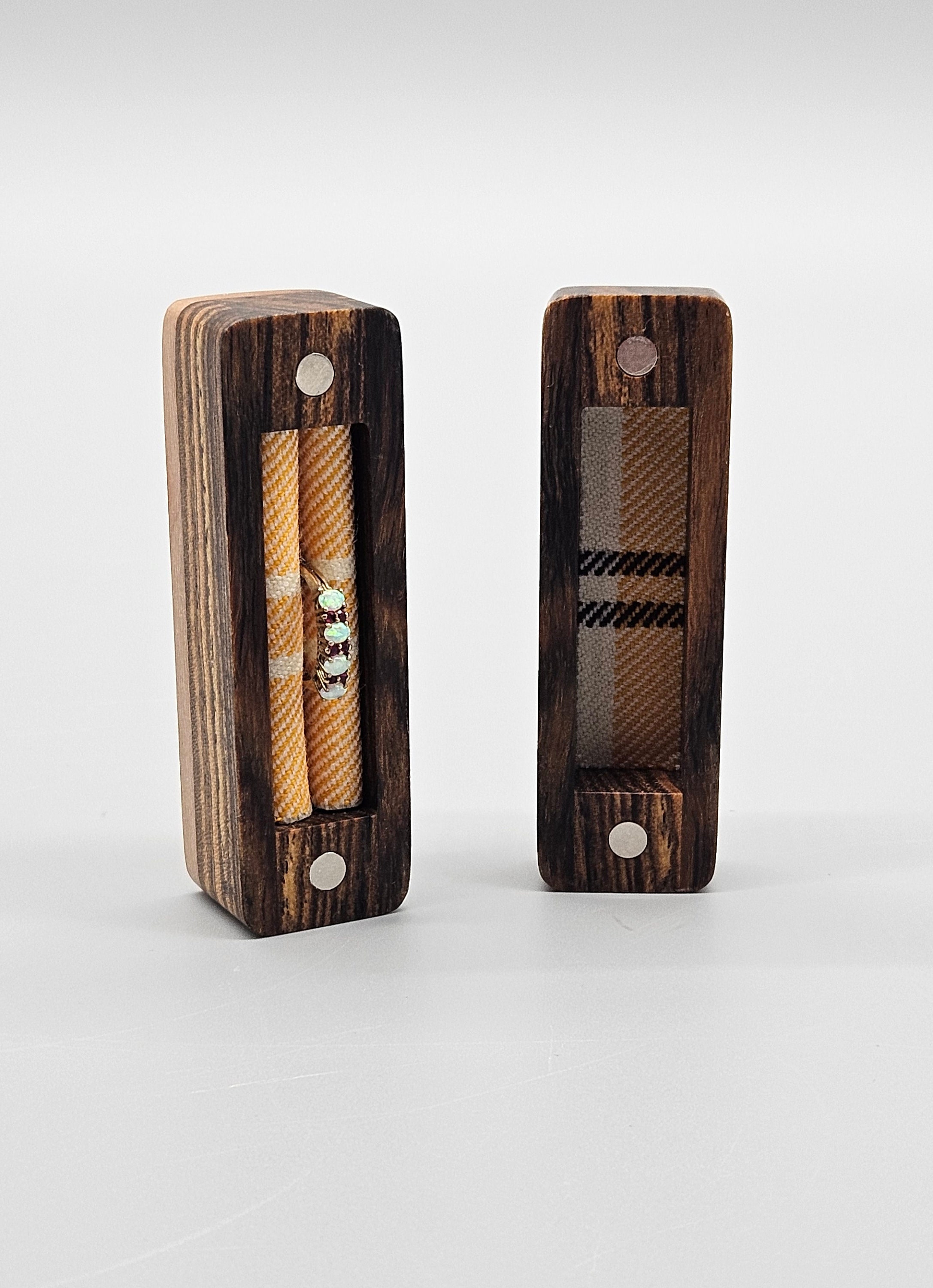 Bocote and Leopard Wood Straight Cut Ring Box, Ring Bearer Box, Single ...