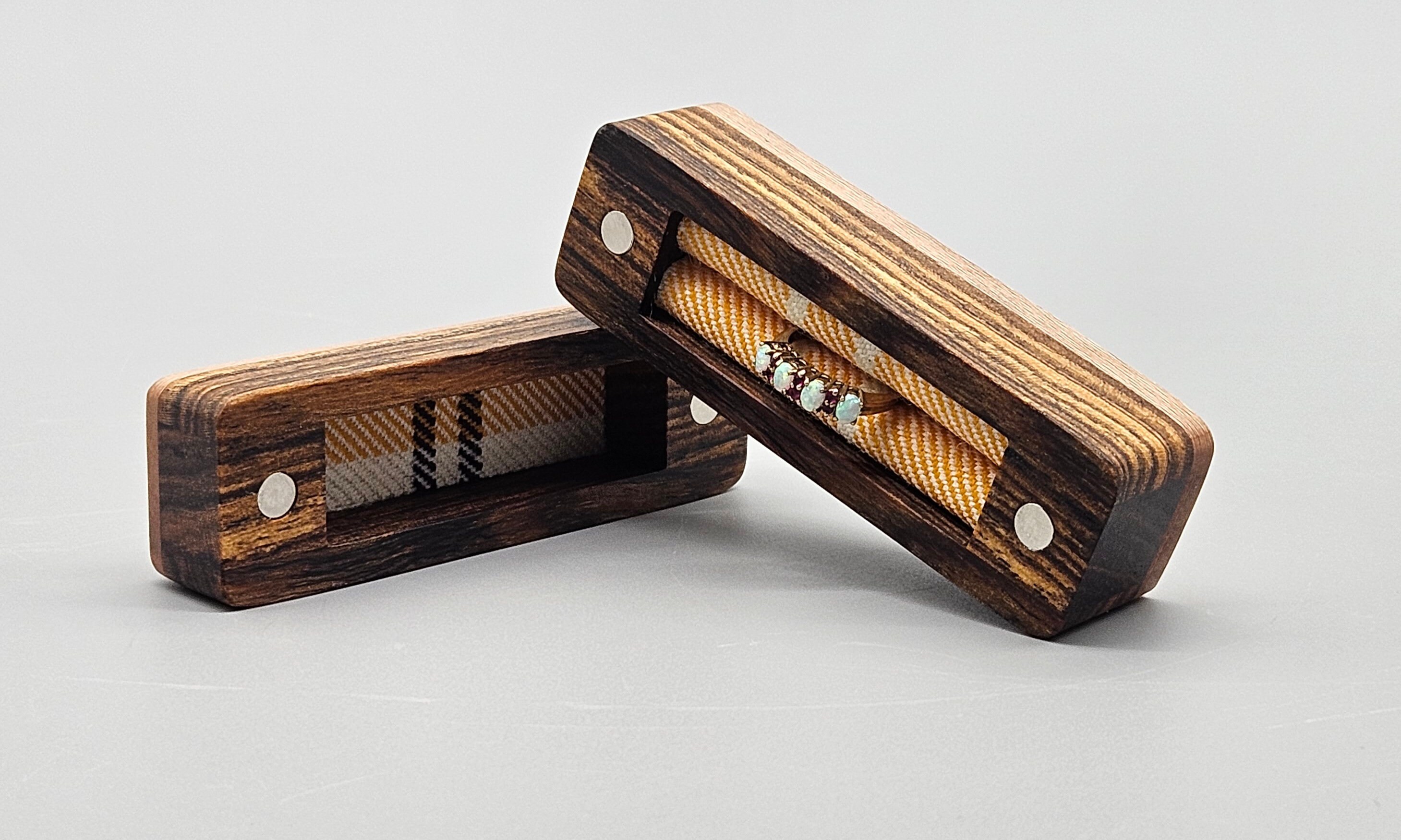Bocote and Leopard Wood Straight Cut Ring Box, Ring Bearer Box, Single ...