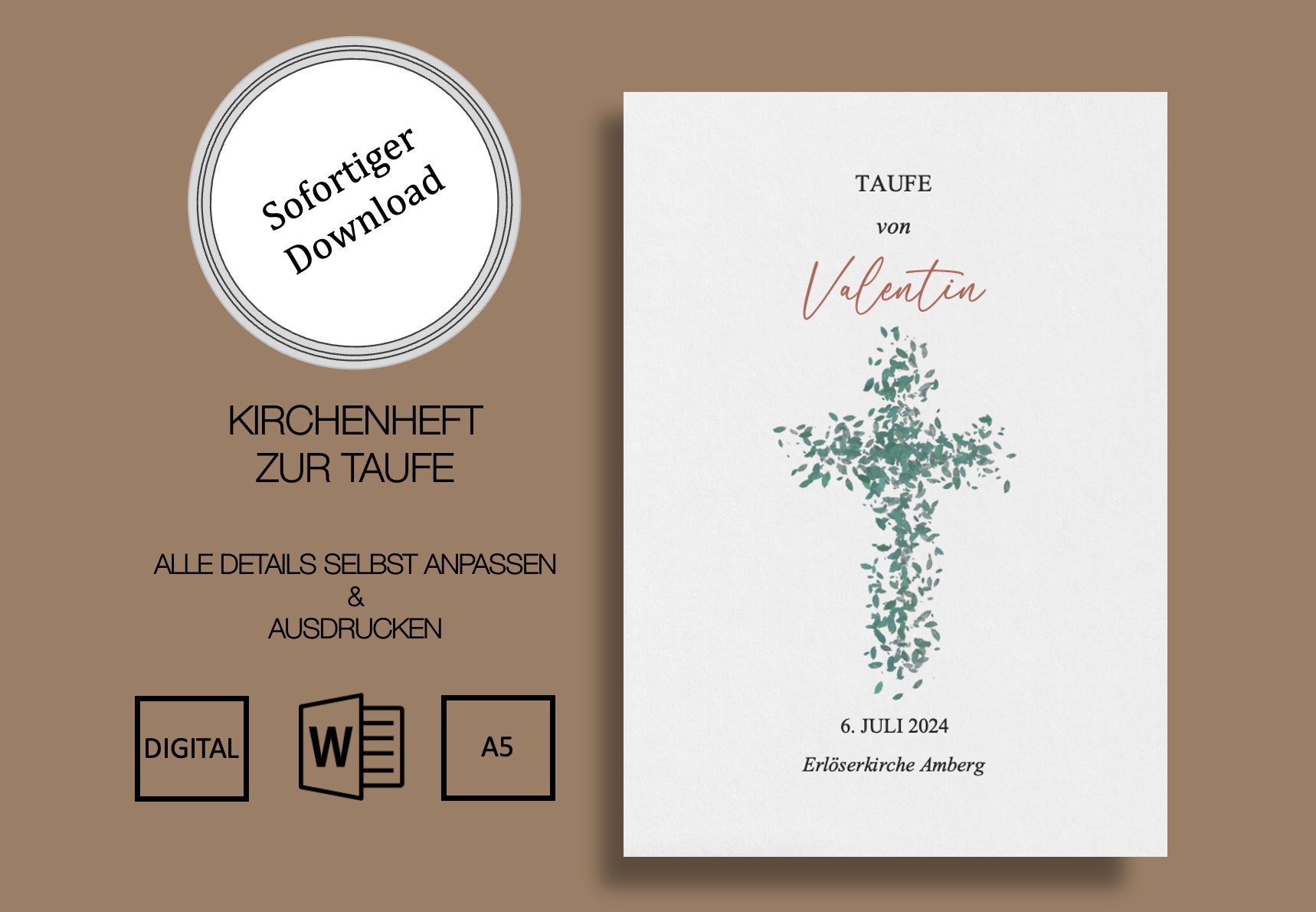 DIGITAL Kirchenheft Taufe 8 Seiten frei editierbar MS - Etsy.de