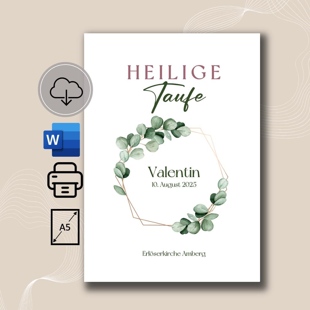 Kirchenheft Taufe, 8 Seiten, Digitale Microsoft Word Vorlage ...