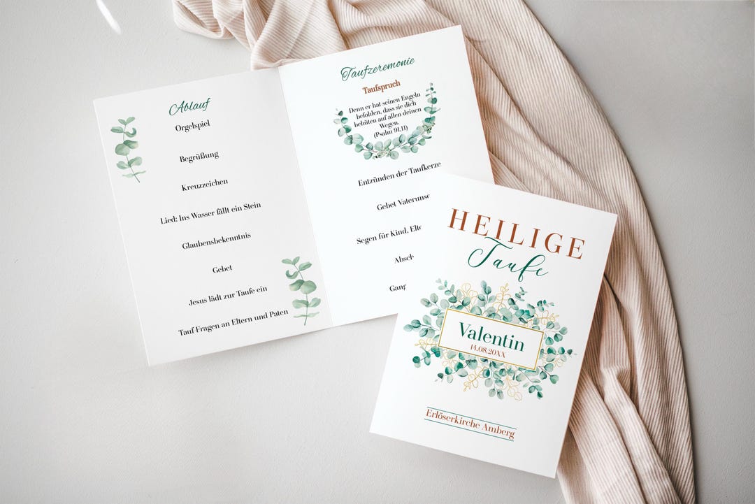 Church Booklet Template for Baptism "green Hope" | DIY Baptism Booklet ...