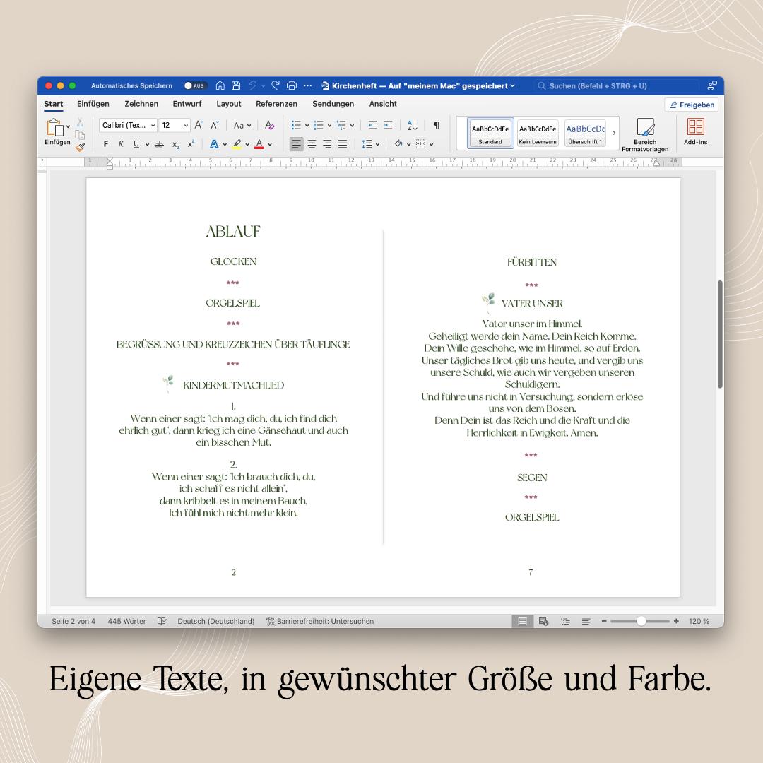 Kirchenheft Taufe, 8 Seiten, Digitale Microsoft Word Vorlage ...