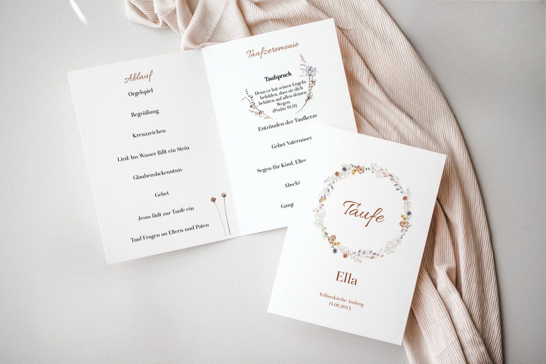 Church Booklet Template for Baptism "wildflowers" | DIY Baptism Booklet ...