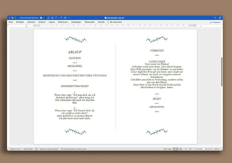 DIGITAL Kirchenheft Taufe 8 Seiten frei editierbar MS - Etsy.de