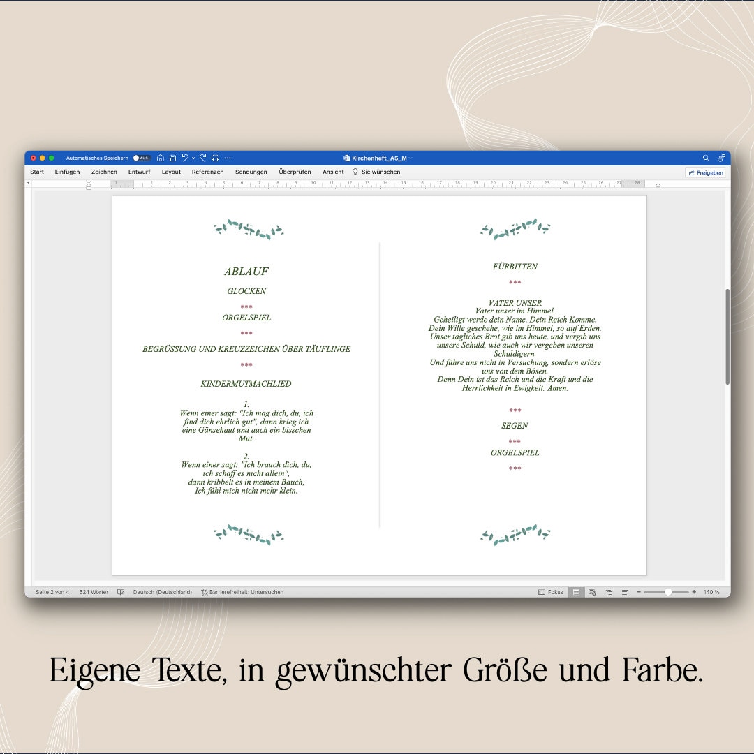 DIGITAL Kirchenheft Taufe, 8 Seiten, frei editierbar (MS Word ...