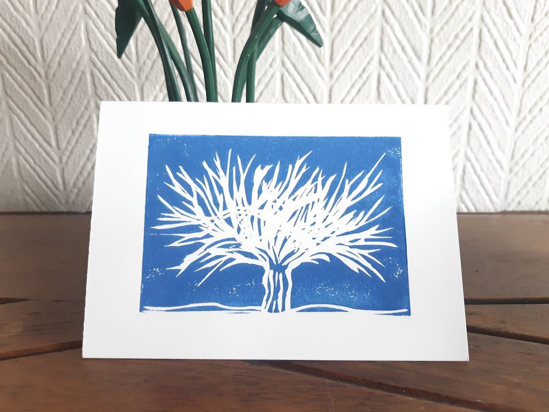 Olive Tree. A Hand Printed Blank Lino Cut Card From an Original Design ...