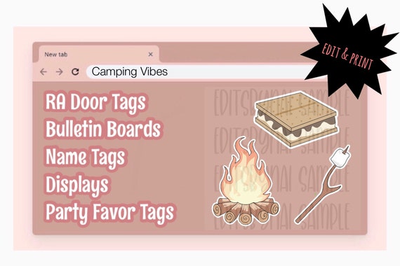 Smores Door Decorations Edit Print Treat Summer RA - Etsy