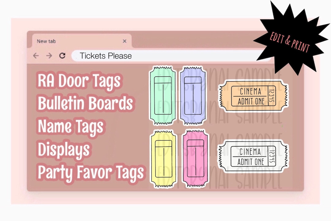 Movie Ticket Door Decs | Edit | Print | Treat | Summer | RA | Teacher ...