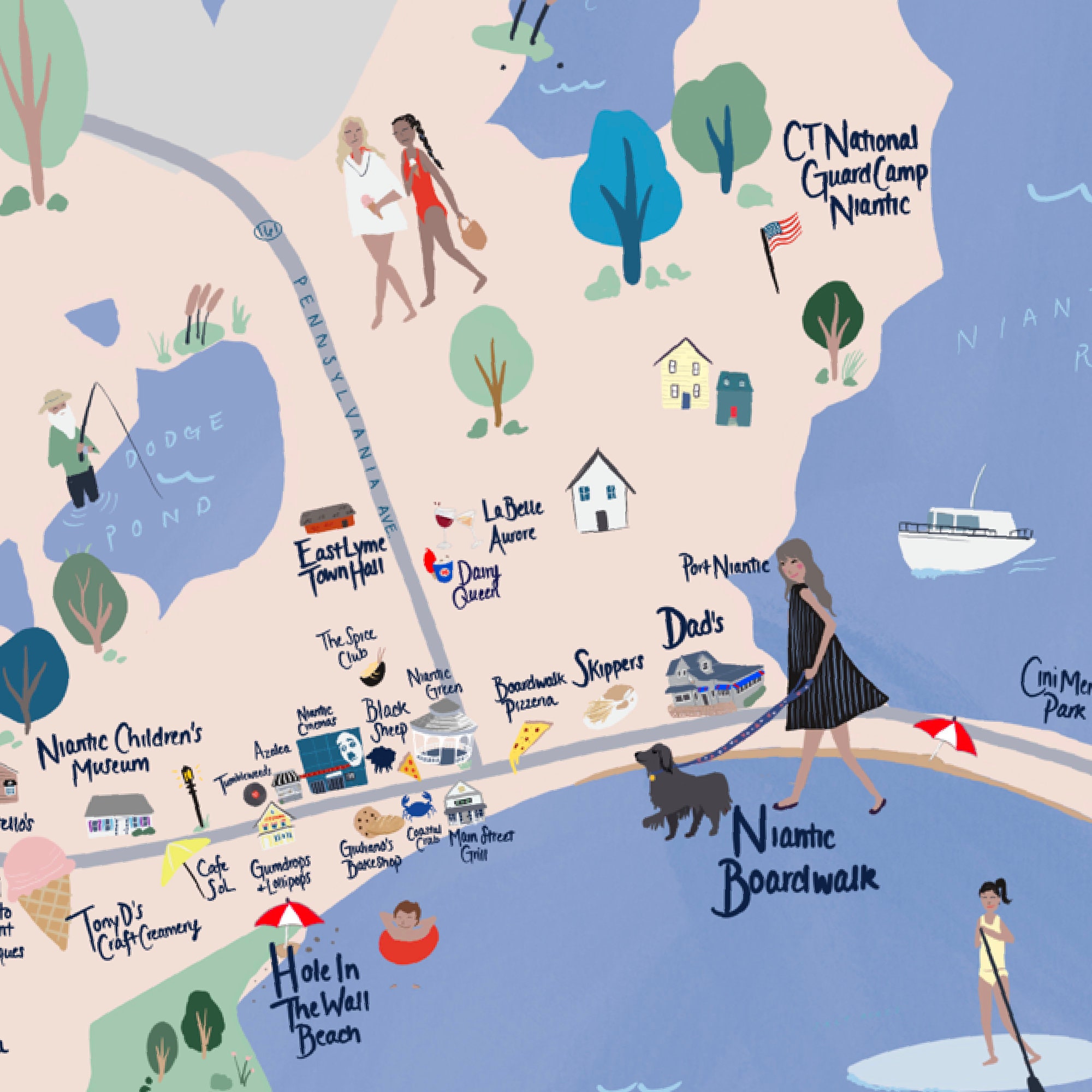Modern Illustrated Map of Niantic CT - Etsy