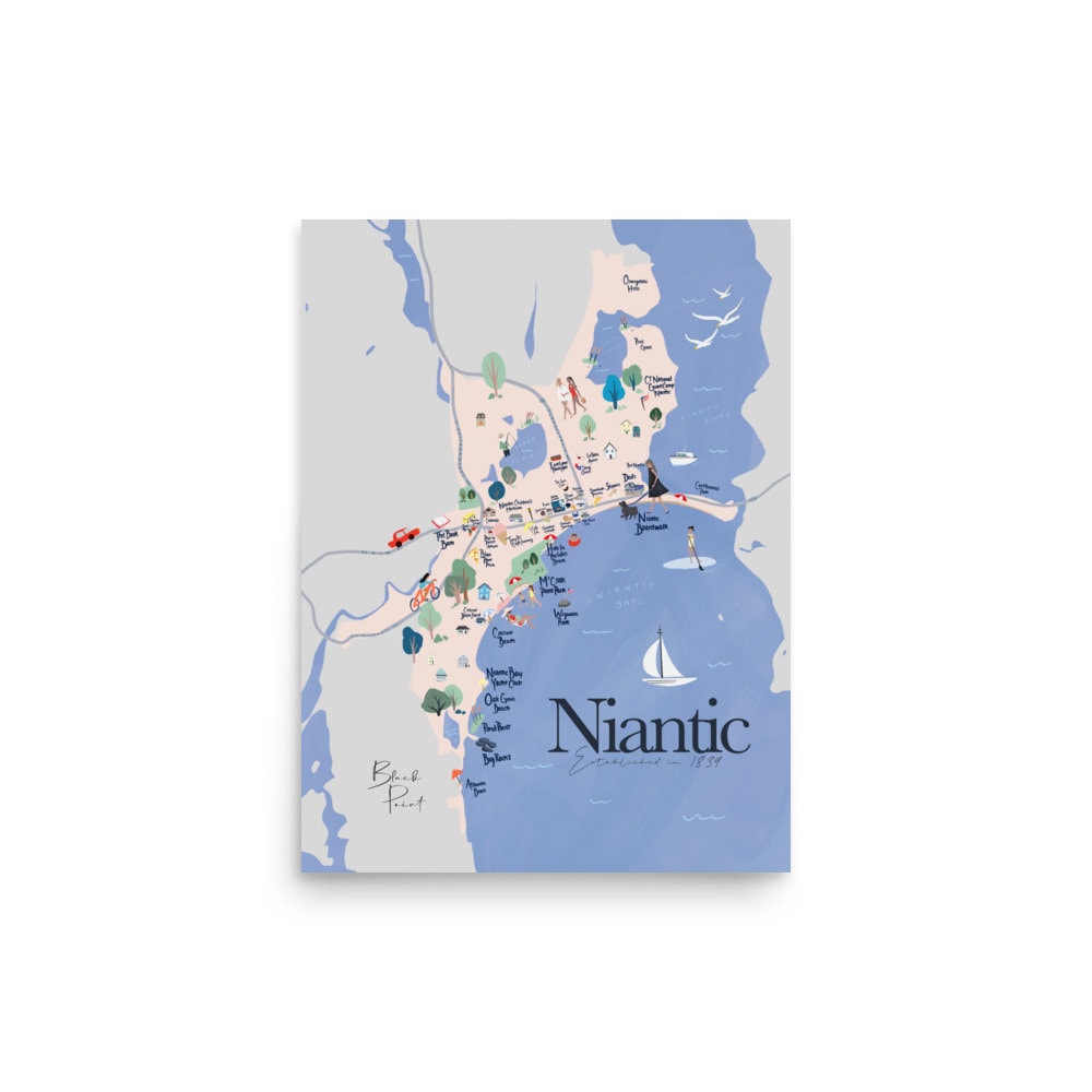 Modern Illustrated Map of Niantic CT - Etsy