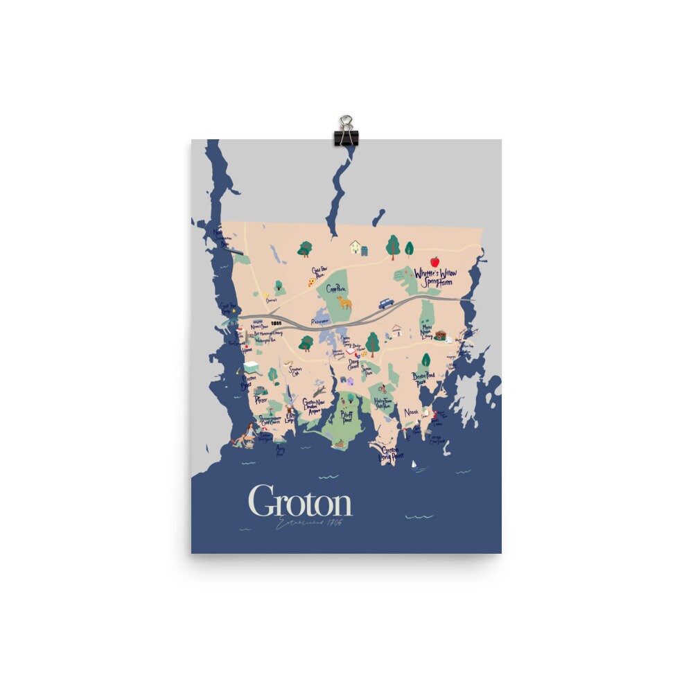 Modern Illustrated Map of Groton in Deep Blue - Etsy