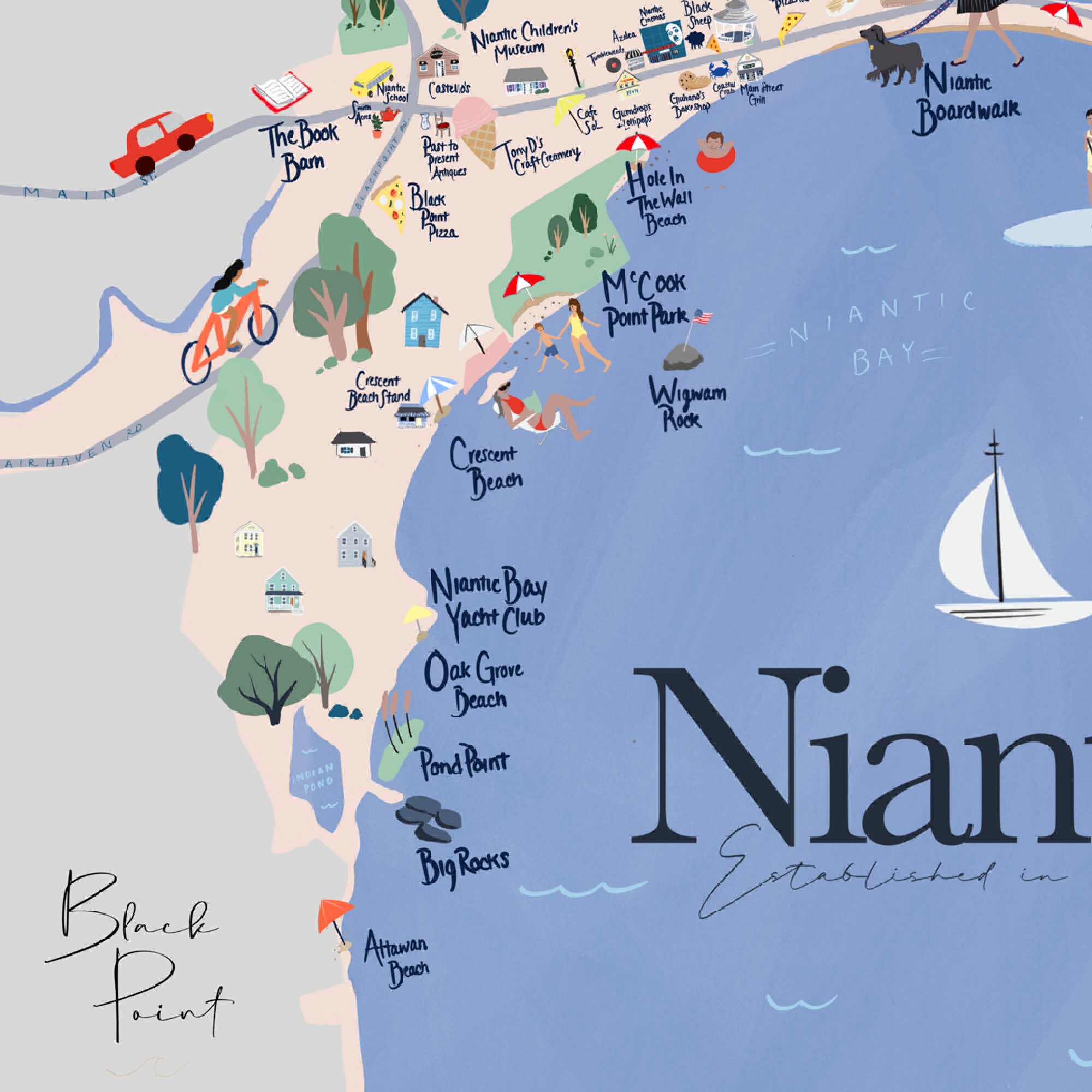 Modern Illustrated Map of Niantic CT - Etsy