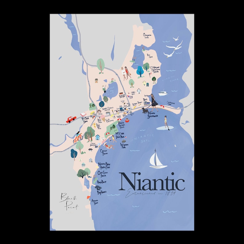 Modern Illustrated Map of Niantic CT - Etsy