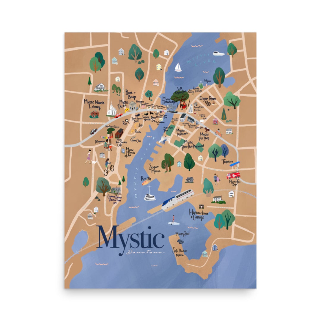 Modern Illustrated Map of Downtown Mystic - Etsy